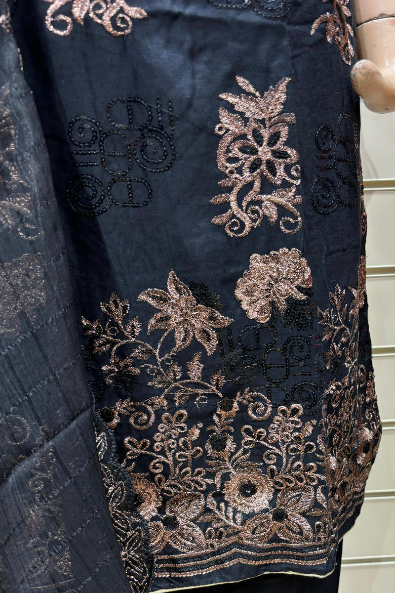 Black Embroidered Linen Trouser Suit – Geetanjali